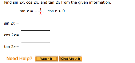 Solved Find sin 2x, cos 2x, and tan 2x from the given | Chegg.com