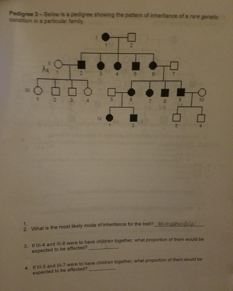 Solved Pedigree 3 -Below is a pedigree showing the pattern | Chegg.com