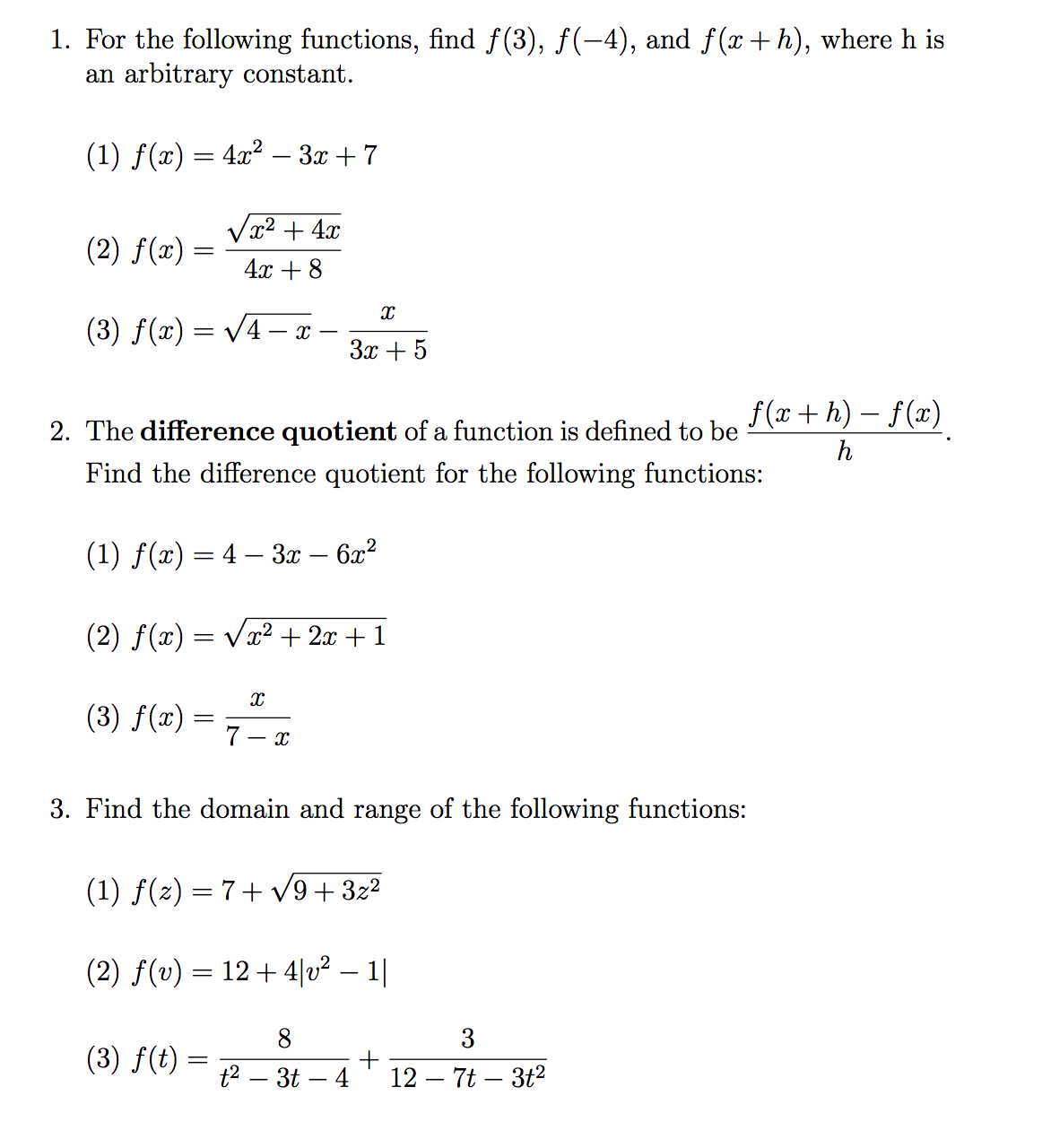 Solved For the following functions, find f(3),f(-4), and f(x | Chegg.com