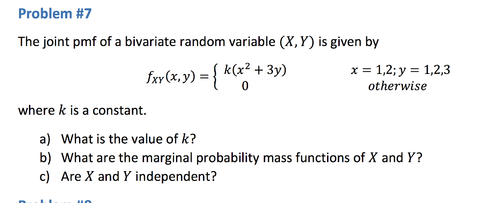 Solved Problem #7 The joint pmf of a bivariate random | Chegg.com