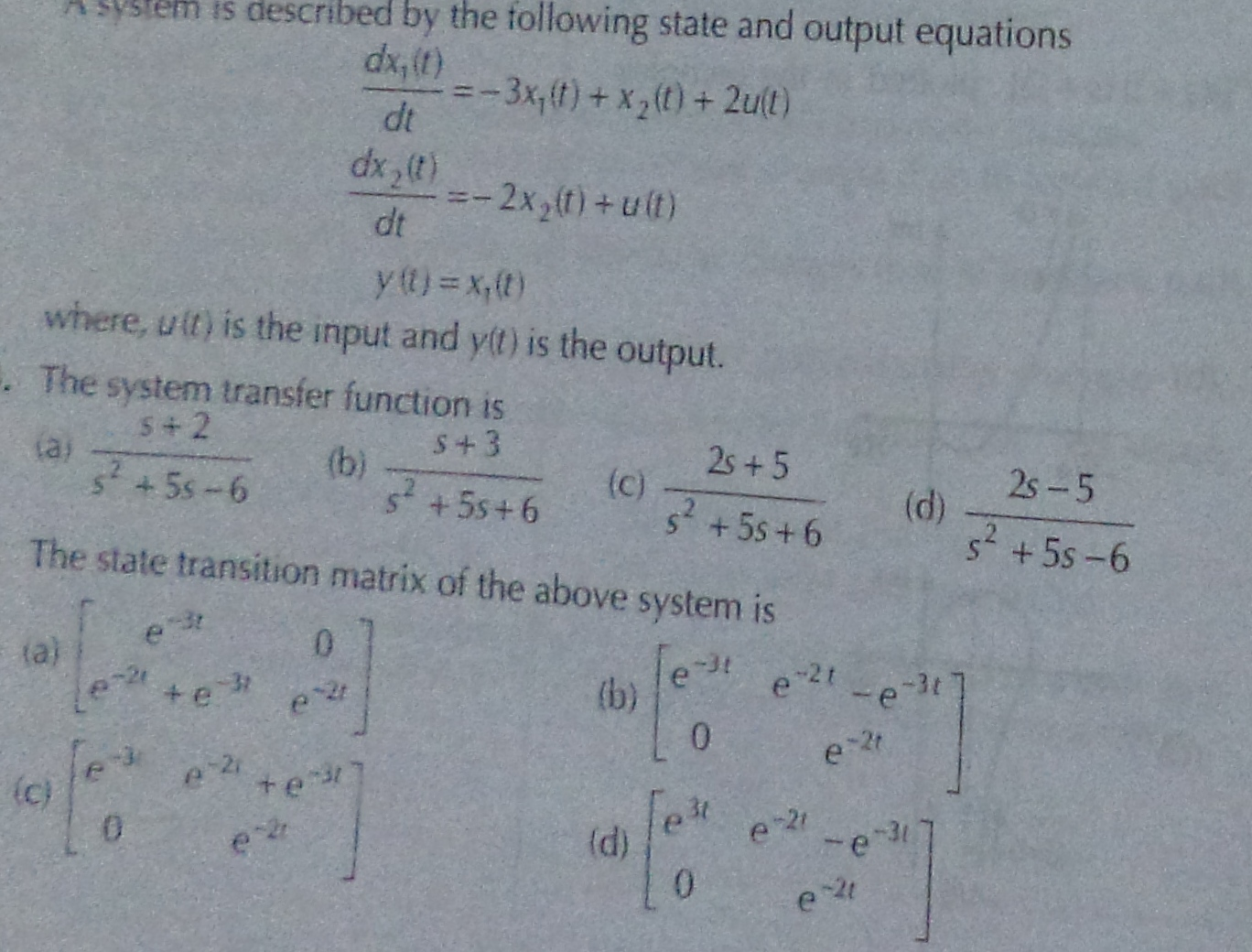 Solved A system is described by the following state and | Chegg.com