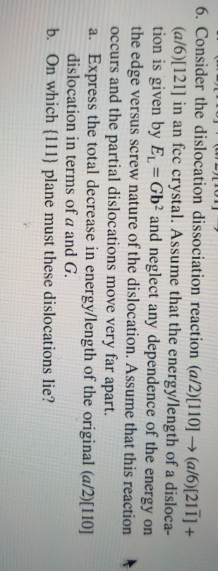 Solved 6. Consider the dislocation dissociation reaction | Chegg.com