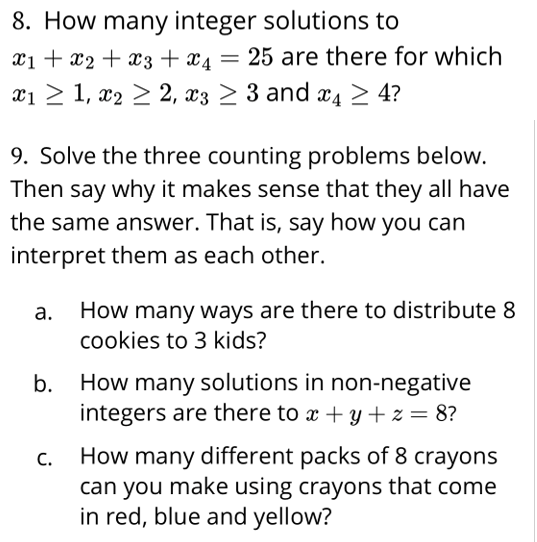 Solved 8. How many integer solutions to 12 x3 + c4-25 are | Chegg.com