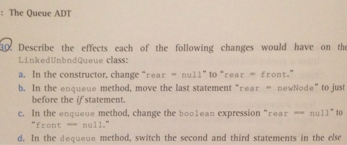 Solved : The Queue ADT Describe the effects each of the | Chegg.com