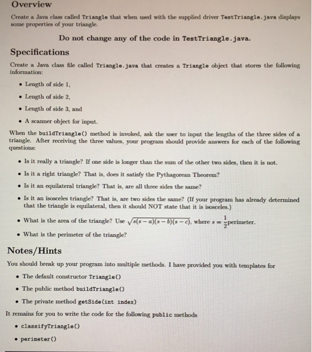 Solved Overview Create A Java Class Called Triangle That