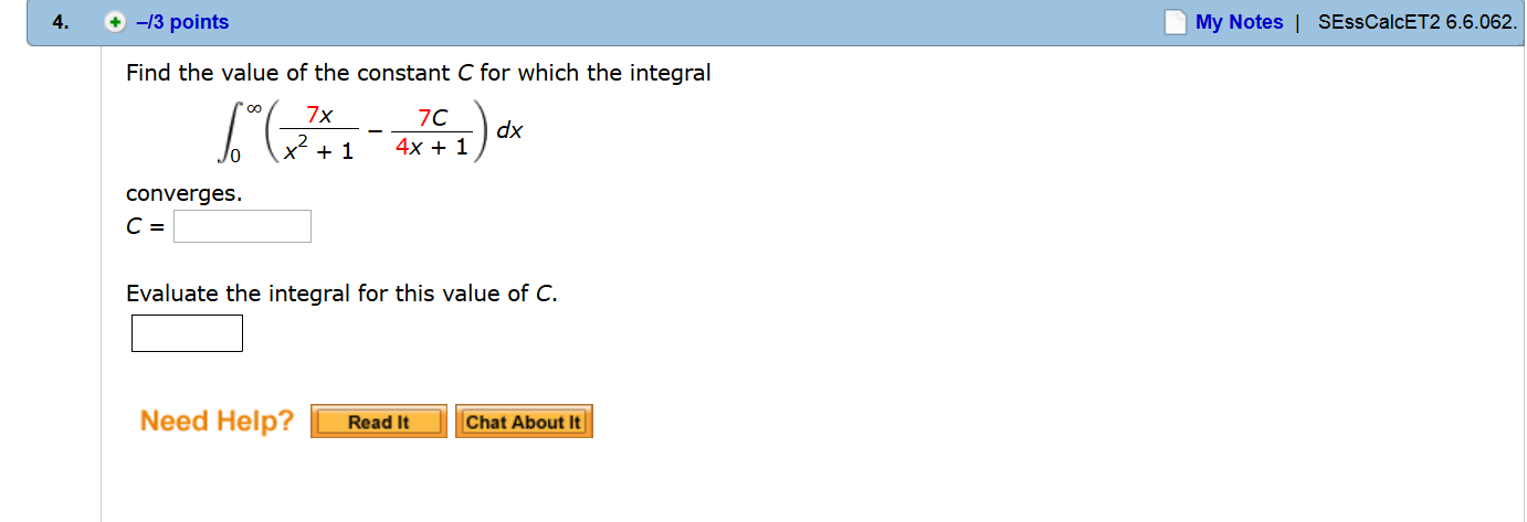 Find the value of the constant C for which the | Chegg.com