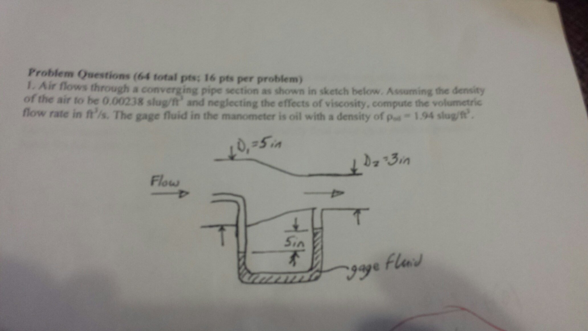 Solved Problem Questions 1. Air flows through a converging | Chegg.com