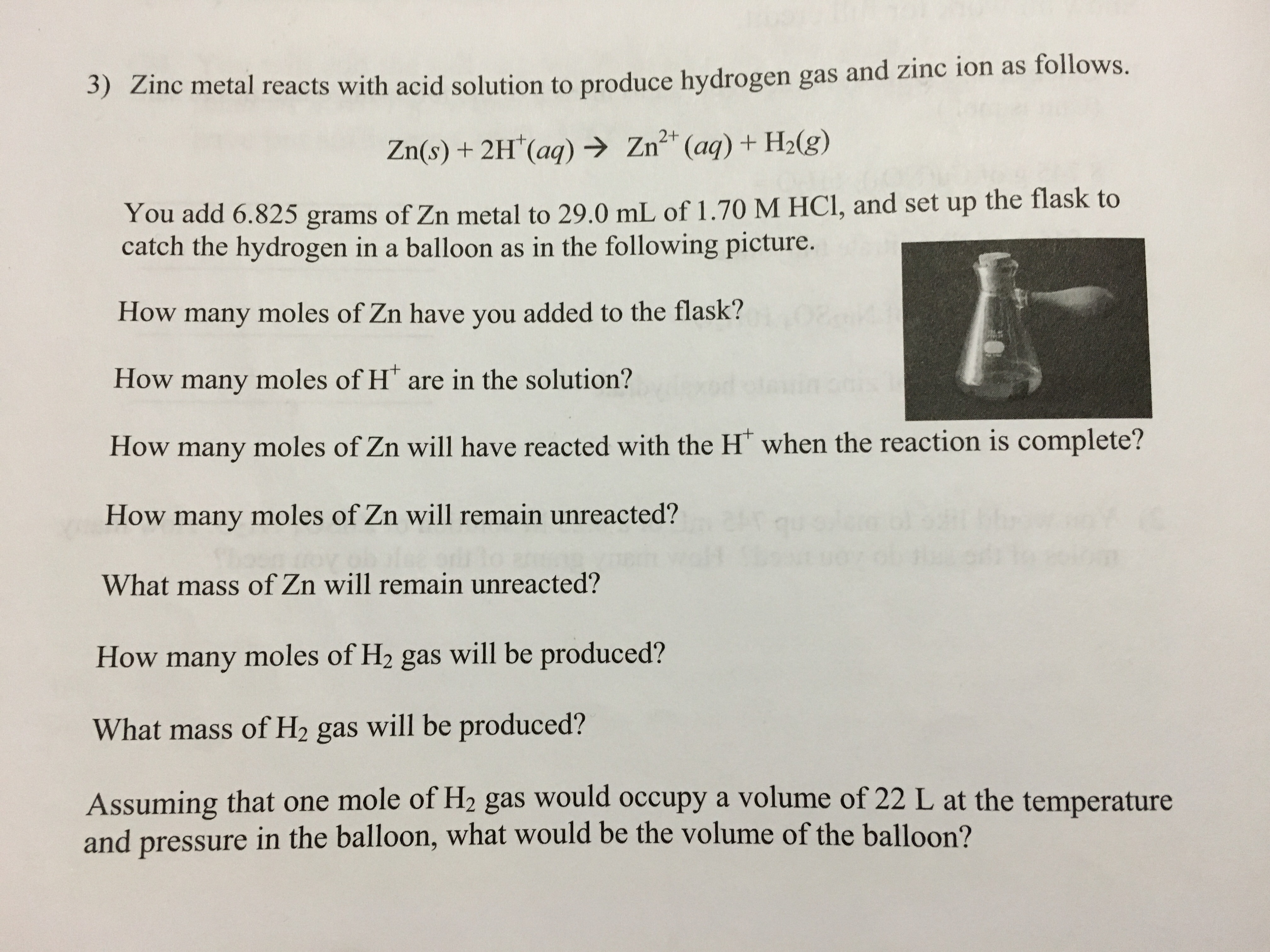 Solved Zinc metal reacts with acid solution to produce | Chegg.com