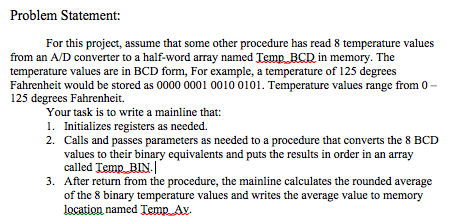 Solved Problem Statement: For this project, assume that | Chegg.com