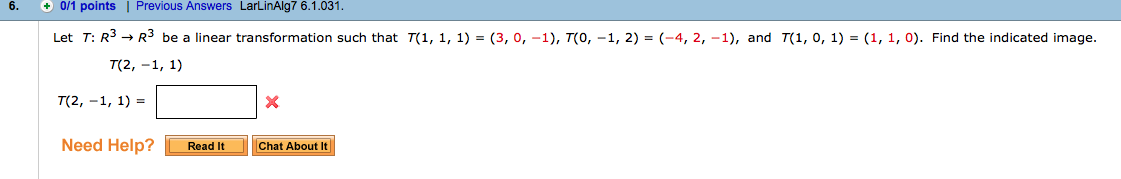 Solved 6. 0/1 points I Previous Answers LarLinAlg7 6.1.031 | Chegg.com