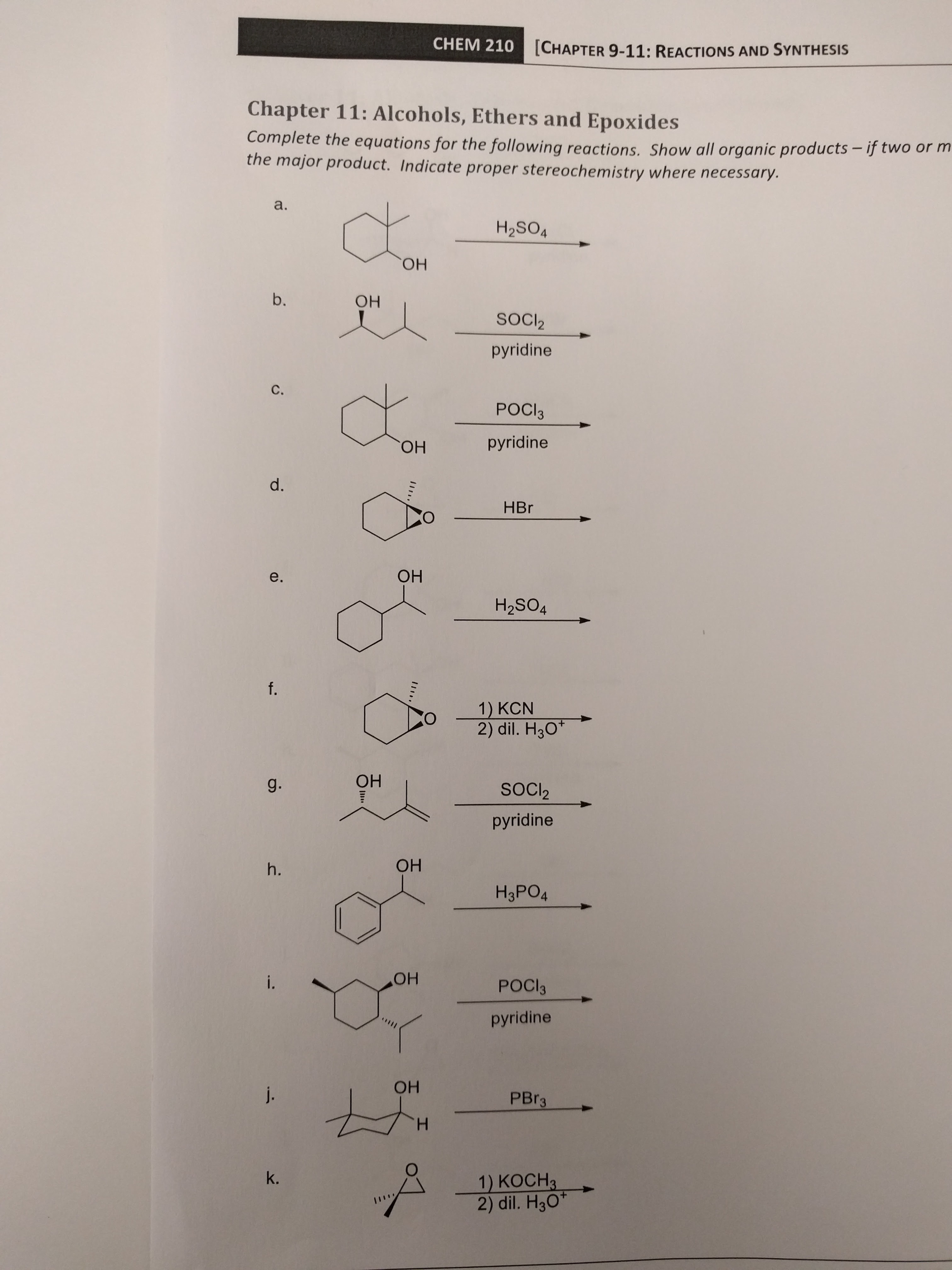 Solved Alcohols, Ethers and Epoxides Completed the equation | Chegg.com