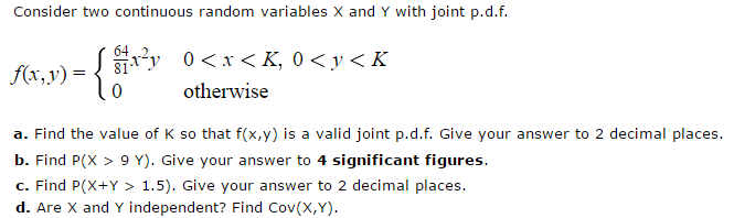 Solved Consider two continuous random variables X and Y with | Chegg.com
