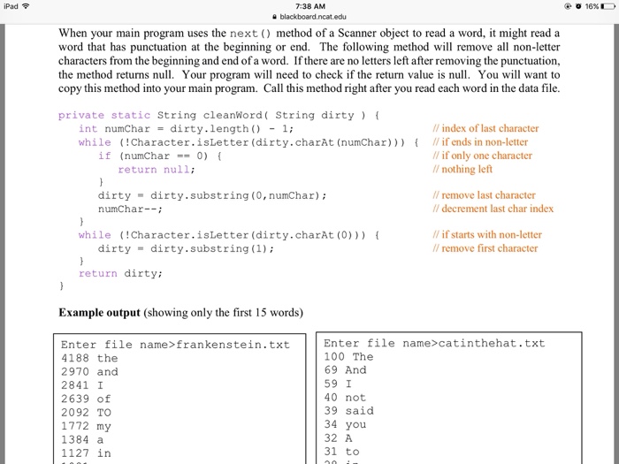 Solved iPad令 7:38 AM Write a program that reads a text file | Chegg.com