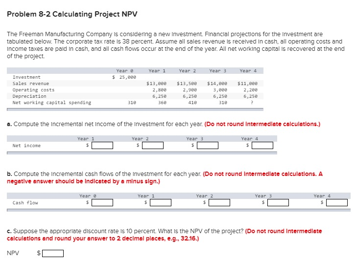 Solved Problem 8-2 Calculating Project NPV The Freeman | Chegg.com