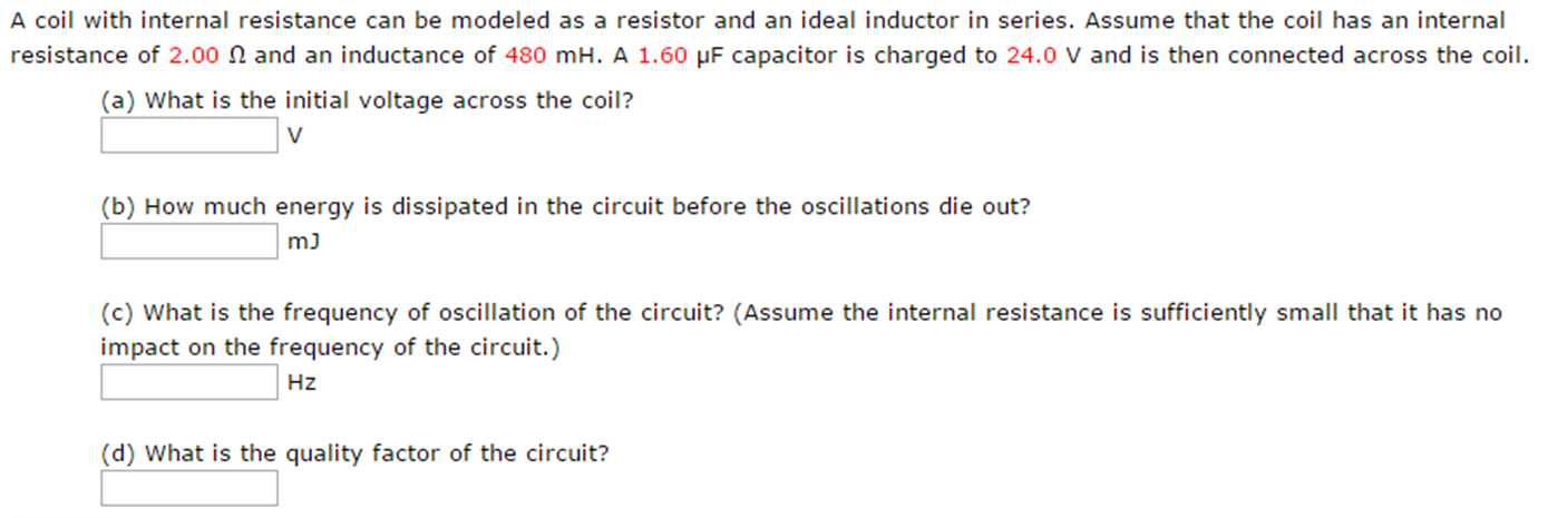 Solved A coil with internal resistance can be modeled as a | Chegg.com
