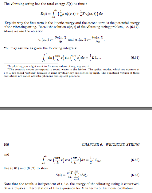 Solved The vibrating string has the total energy E(f) at | Chegg.com