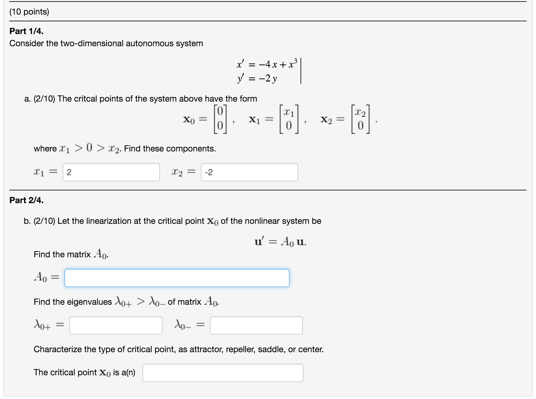Consider The Two Dimensional Autonomous System The Chegg