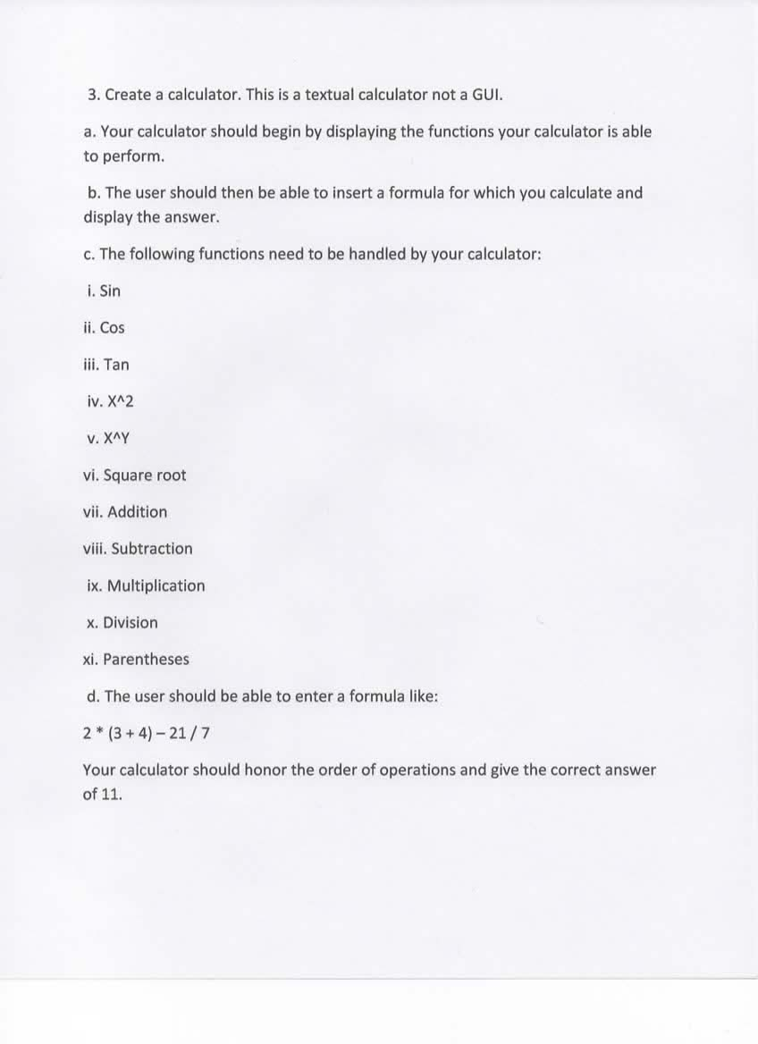 Solved Create a calculator. This is a textual calculator not | Chegg.com