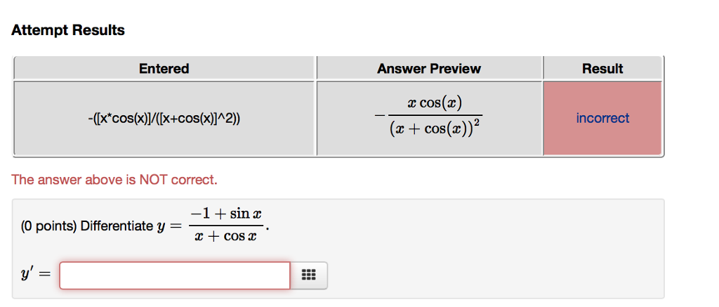 Solved Attempt Results Entered Answer Preview Result x | Chegg.com