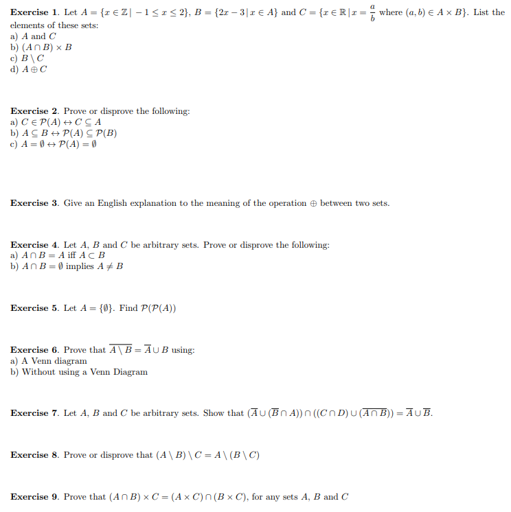Solved Exercise 1. Let A-(ZE Z?-1 elements of these sets: | Chegg.com