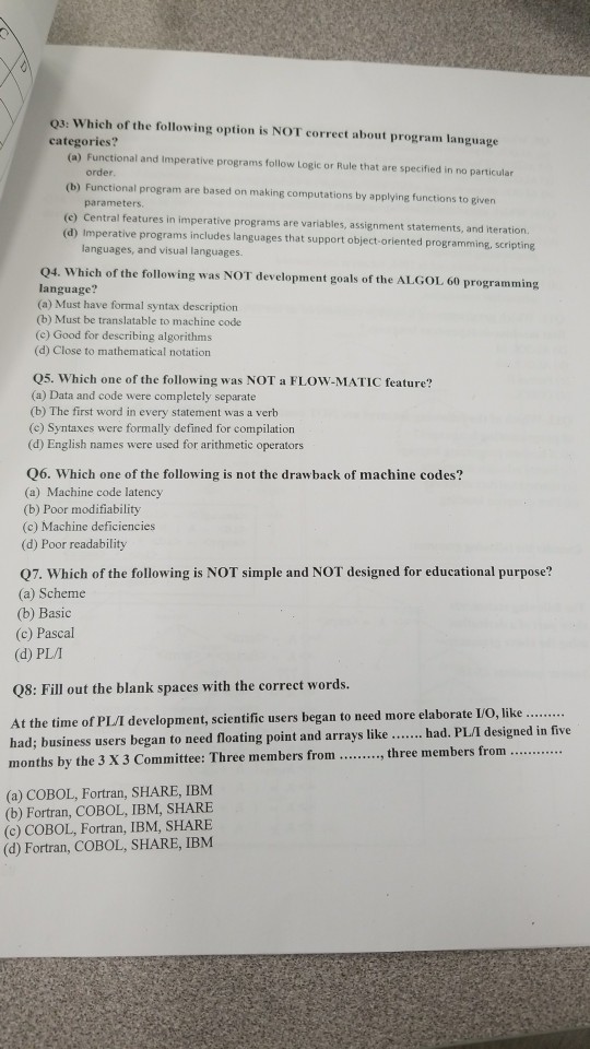 Solved Q3: Which of the following option is NOT correct | Chegg.com