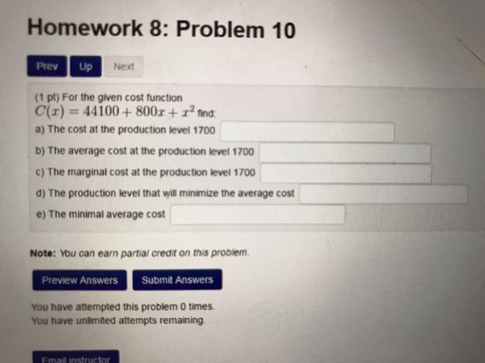 Solved For the given cost function C(x) = 44100 + 800x + | Chegg.com