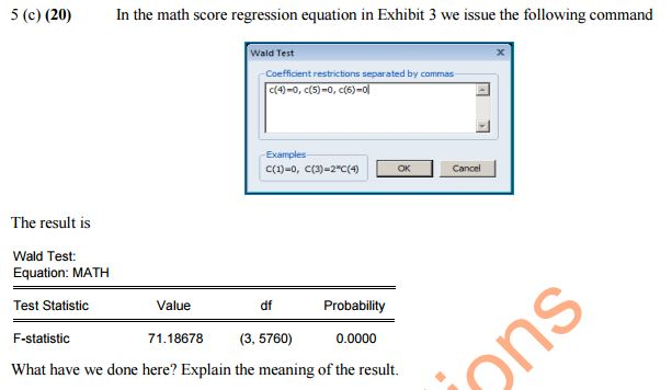 Solved 5 (c) (20) I the math score regression equation in | Chegg.com