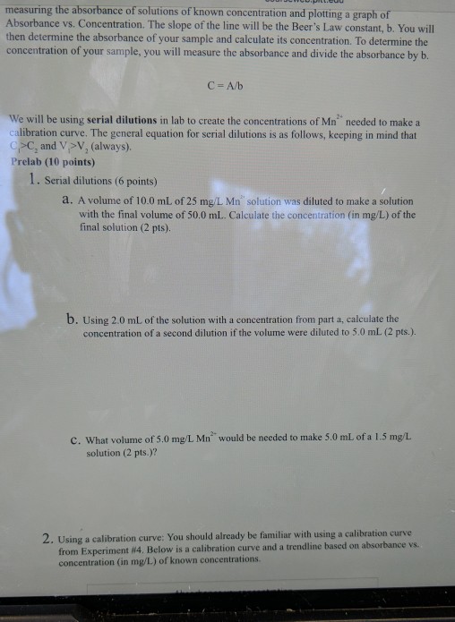 Solved measurin Absorbance vs. Concentration. The slope of | Chegg.com