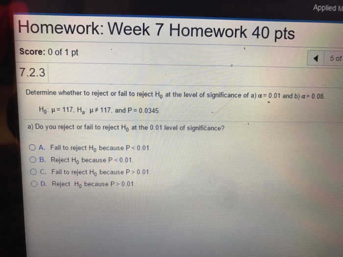 Solved Determine whether to reject or fail to reject H_0 at | Chegg.com