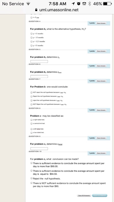 Solved No Service 7:57 AM イ0 47% uml.umassonline.net For | Chegg.com