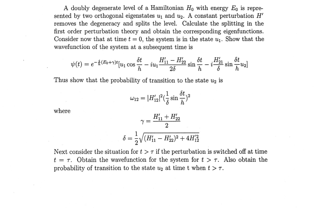 Solved A doubly degenerate level of a Hamiltonian Ho with | Chegg.com