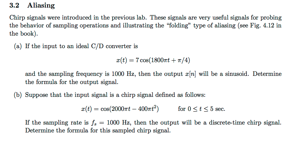 3.2 Aliasing Chirp signals were introduced in the | Chegg.com