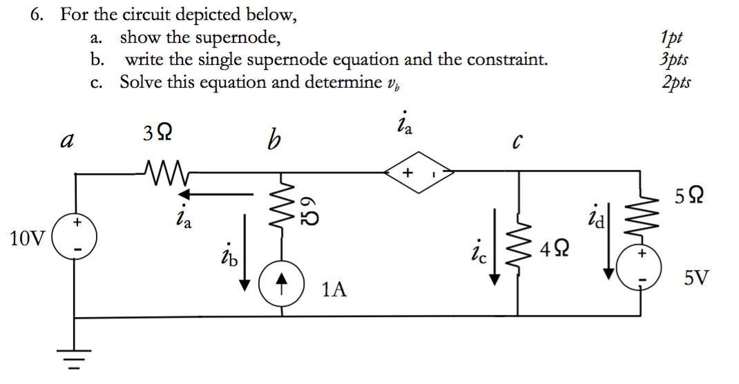 Solved For the circuit depicted below, show the supernode, | Chegg.com