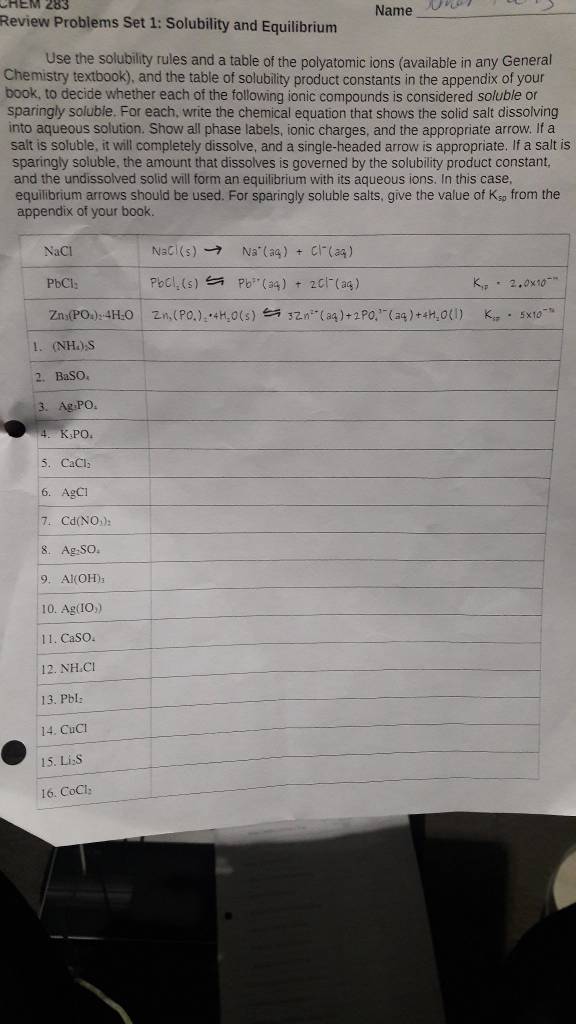 HEM 283 Review Problems Set 1: Solubility and | Chegg.com