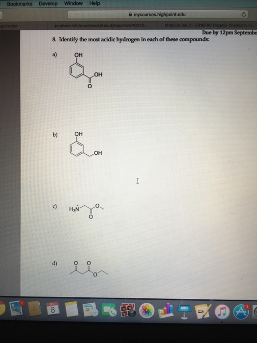 Solved Identify the most acidic hydrogen in each of the | Chegg.com