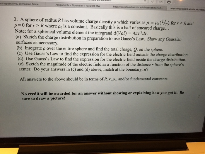 Solved A sphere of radius R has volume charge density rho | Chegg.com