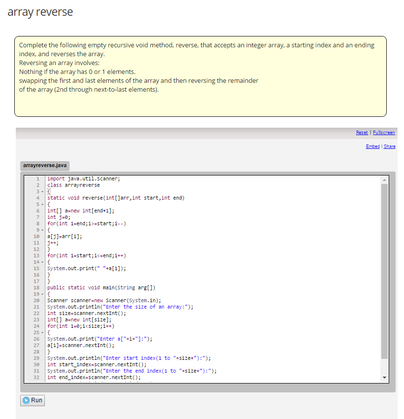 Solved array reverse Complete the following empty recursive | Chegg.com