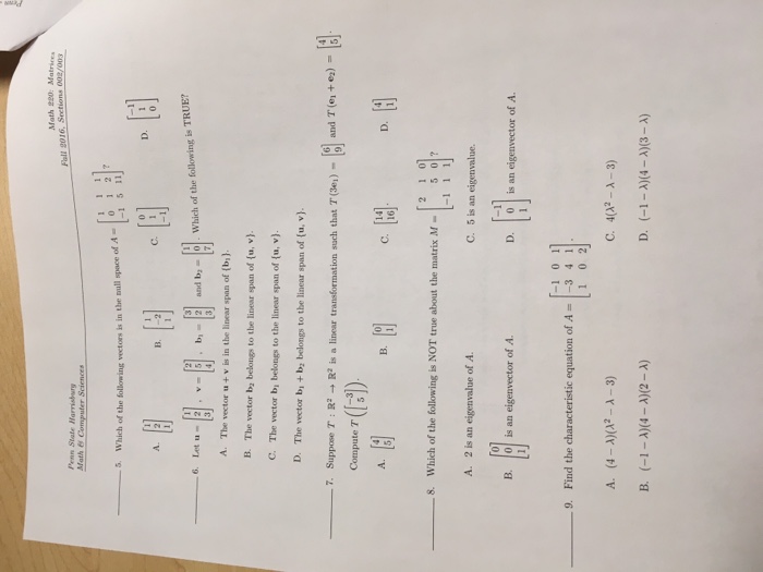 Solved Math 220: Matrices Fall 2016, Sections Penn State Han | Chegg.com
