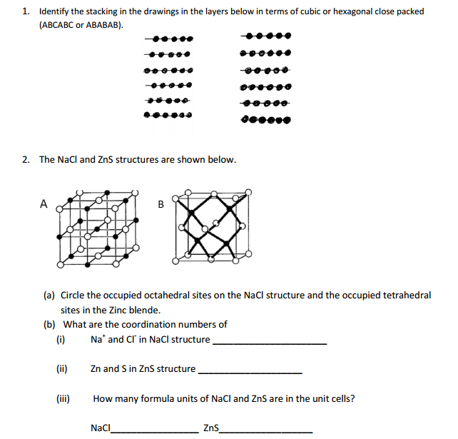 Solved 1. Identify the stacking in the drawings in the | Chegg.com