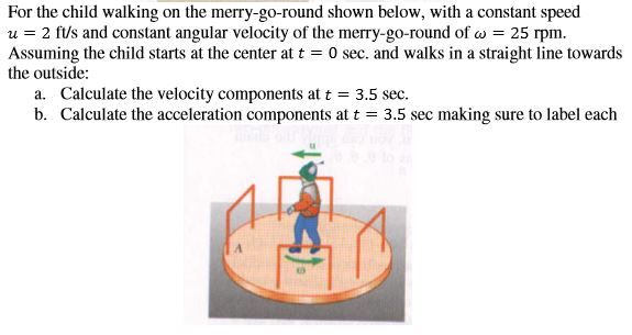 For the child walking on the merry-go-round shown | Chegg.com