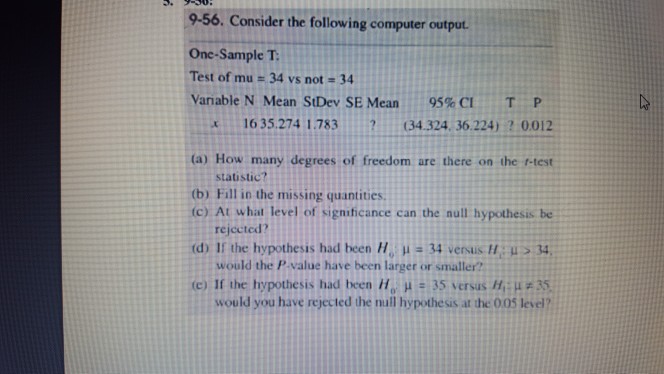 Solved 9-56. Consider the following computer output. | Chegg.com