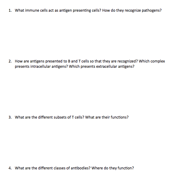 Solved 1. What immune cells act as antigen presenting cells? | Chegg.com