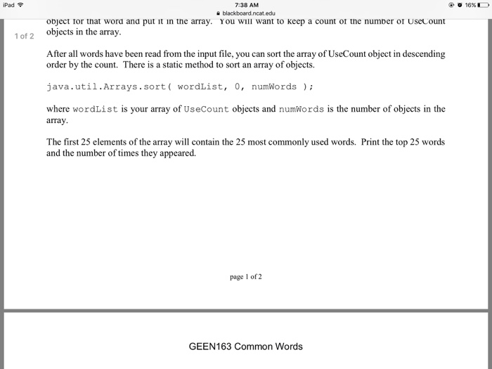 Solved iPad令 7:38 AM Write a program that reads a text file | Chegg.com
