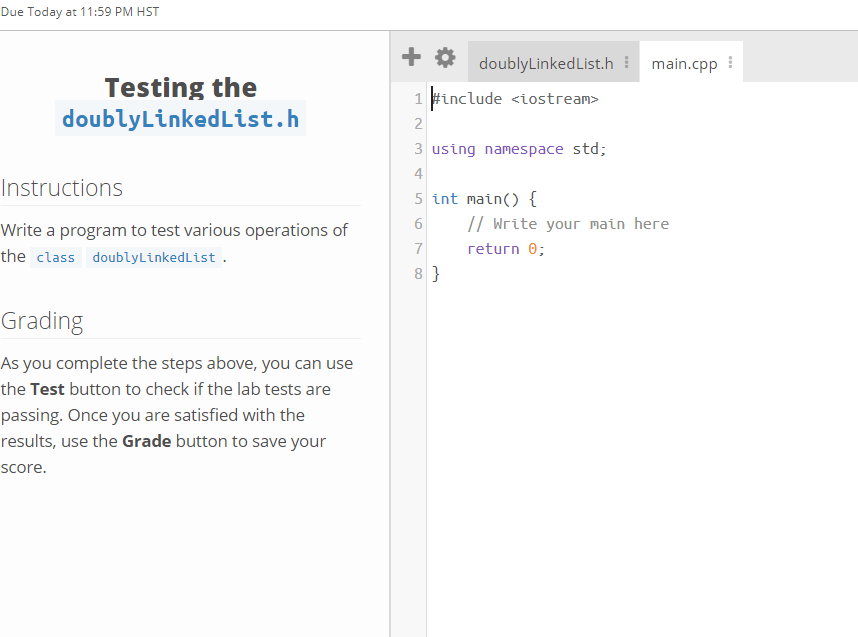 Solved Due Today at 11:59 PM HST + doublyLinkedList.h | Chegg.com
