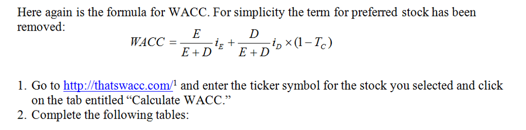 Solved Here again is the formula for WACC. For simplicity | Chegg.com