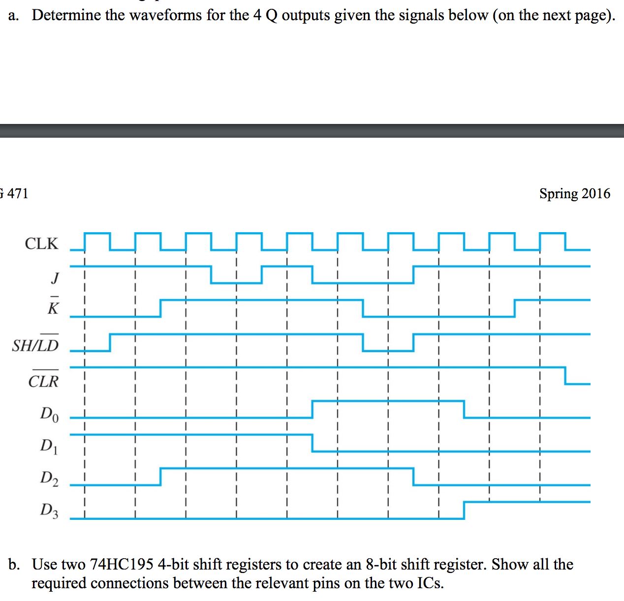 Determine the waveforms for the 4 Q outputs given the | Chegg.com