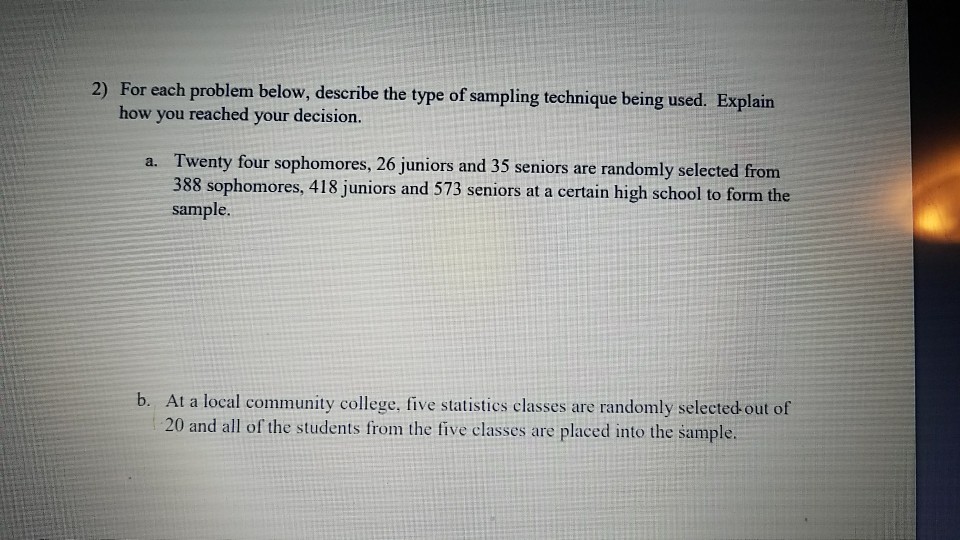 Solved 2) For each problem below, describe the type of | Chegg.com