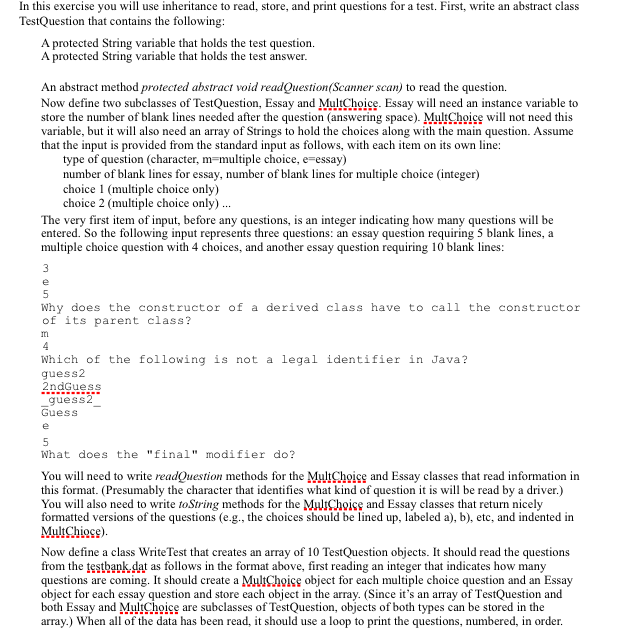 Solved In this exercise you will use inheritance to read, | Chegg.com