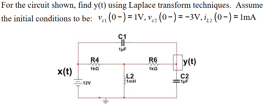 Solved For the circuit shown, find y(t) using Laplace | Chegg.com