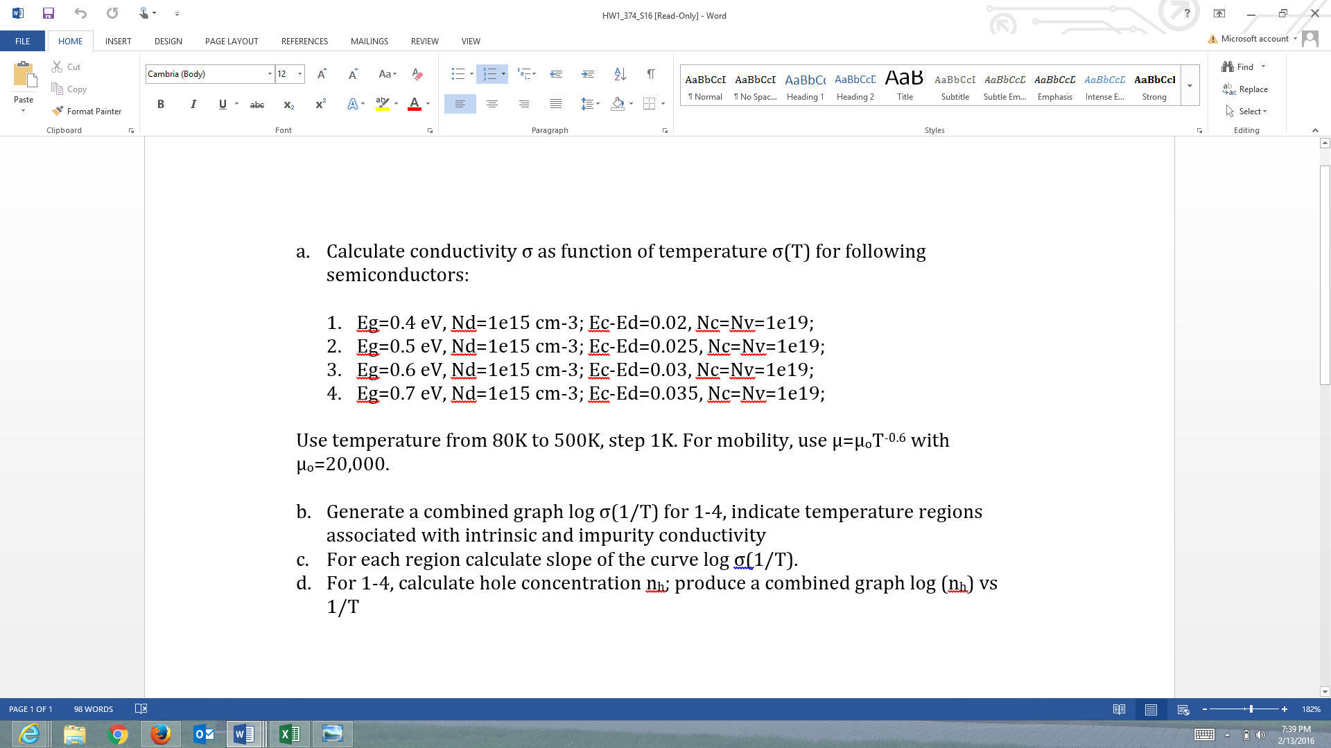 Solved HW1_374 S16 [Read-Only]- Word FILE HOME INSERT DESIGN | Chegg.com